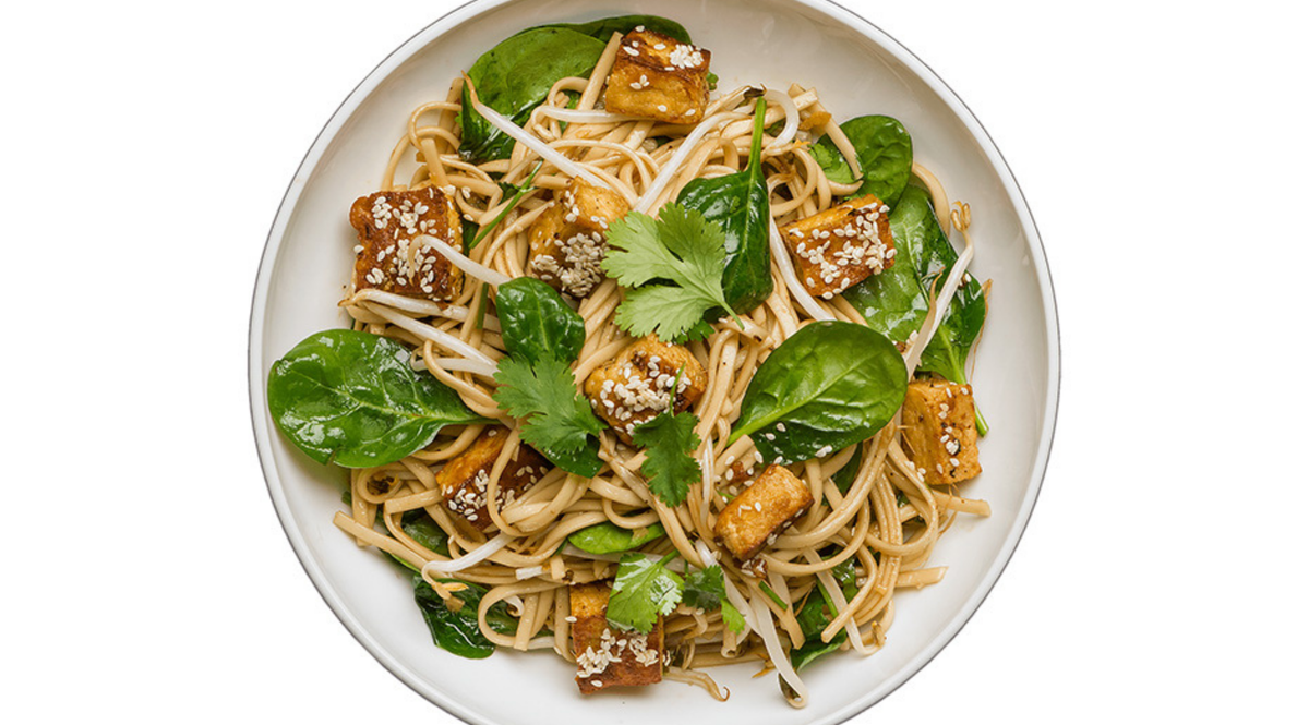 Recipe: Stir-fry Udon Noodles, Spinach & Sesame Tofu | Fissler