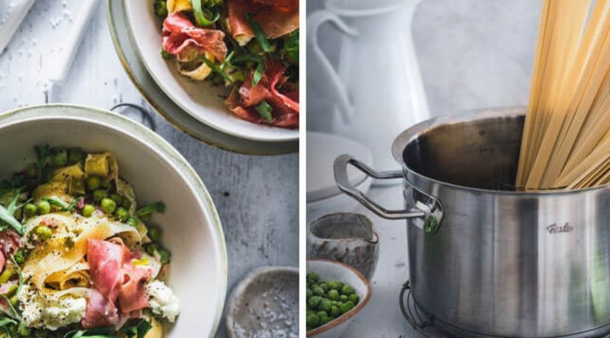 Recipe: Tagliatelle with peas, ricotta & Parma ham | Fissler