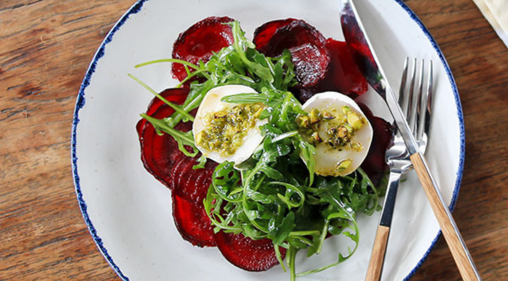 Goat Cheese with Pistachio Crust on Beetroot | Fissler